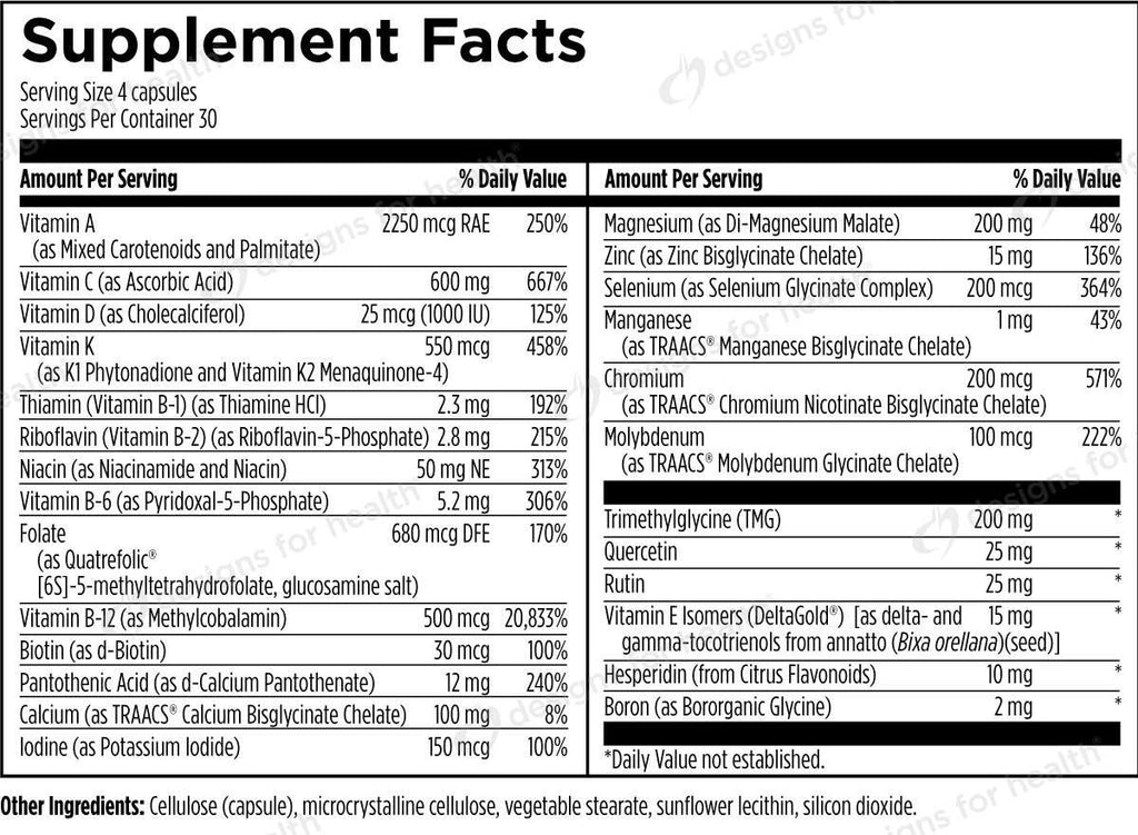 Designs for Health DFH Complete Multi (Free of Copper and Iron) Ingredients