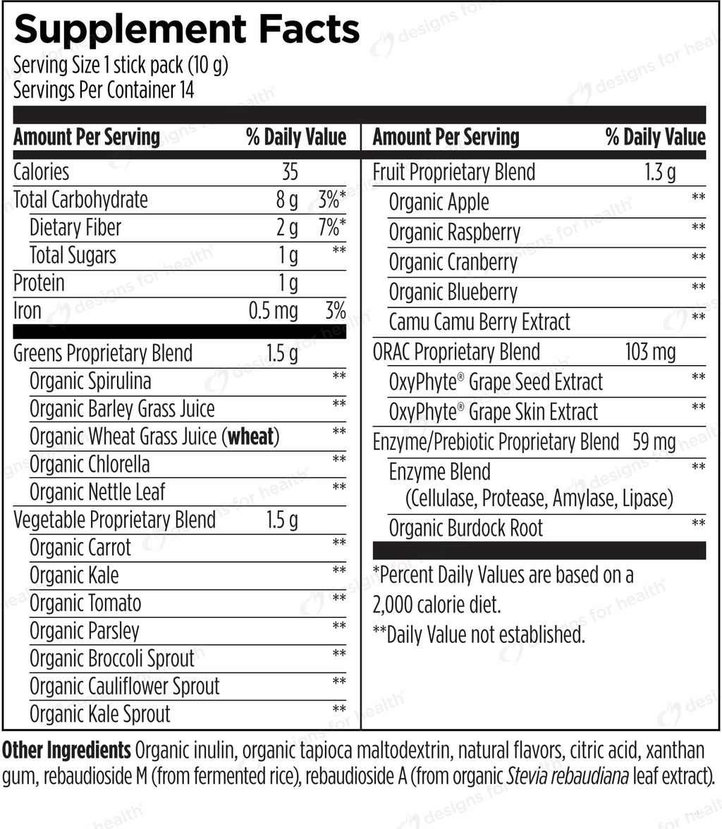 Designs for Health EssentiaGreens and Reds™ (Stick Packs) Ingredients