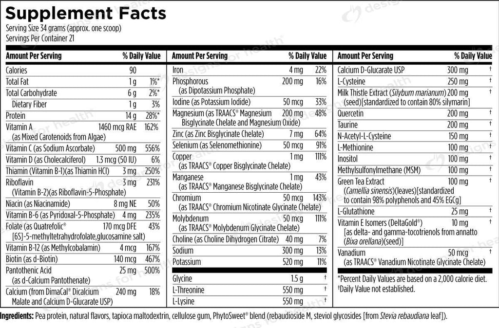 Designs for Health Plant Protein Cleanse (Formerly VegeCleanse) Ingredients