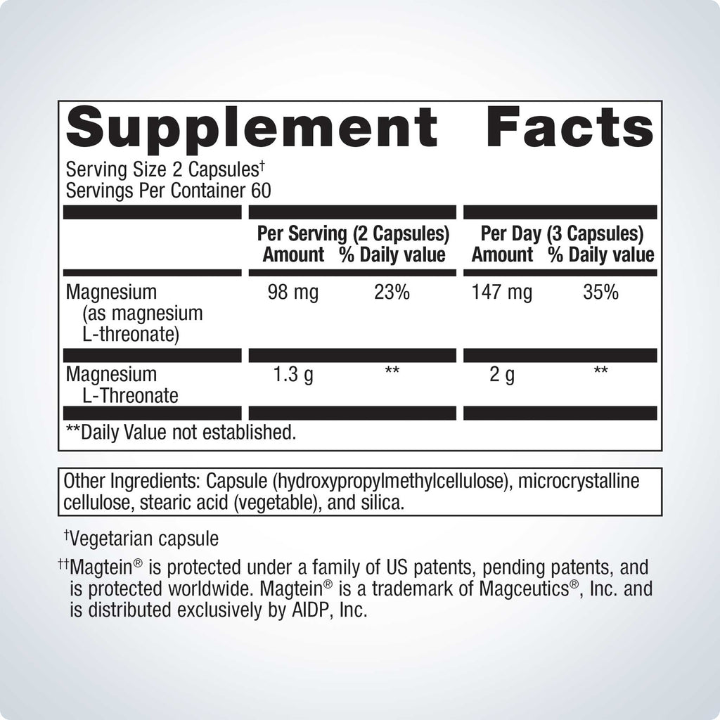 Metagenics Magtein Magnesium L-Threonate Ingredients