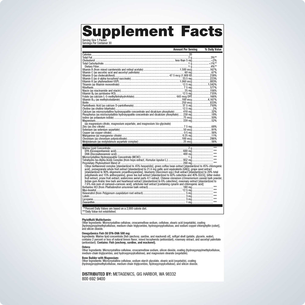 Metagenics Wellness Essentials Women's Prime Daily Packs Ingredients