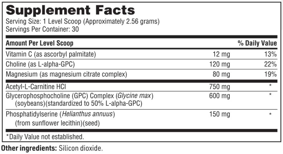 SFI HEALTH (Klaire Labs) Brain Vibrance Supreme Powder Ingredients