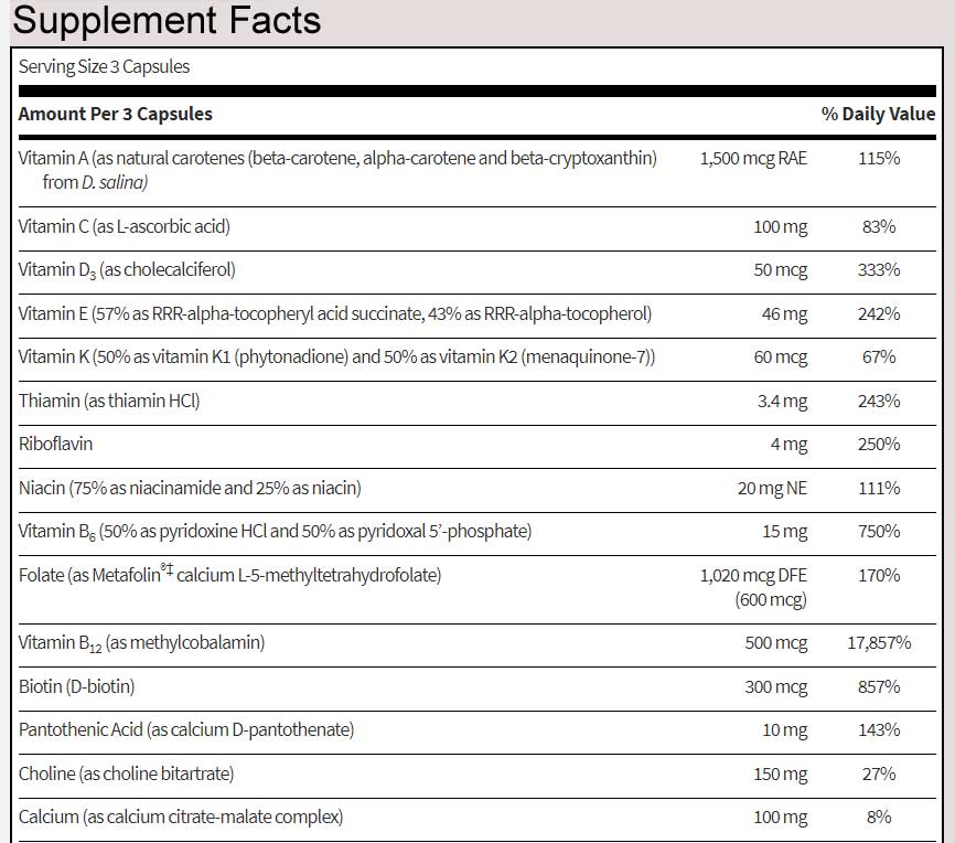 SFI HEALTH (Klaire Labs) Prenatal and Nursing Formula Ingredients