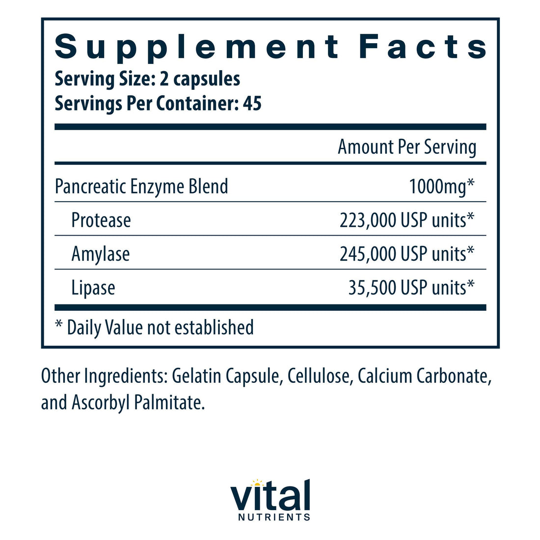 Vital Nutrients Pancreatic Enzymes 1000 mg