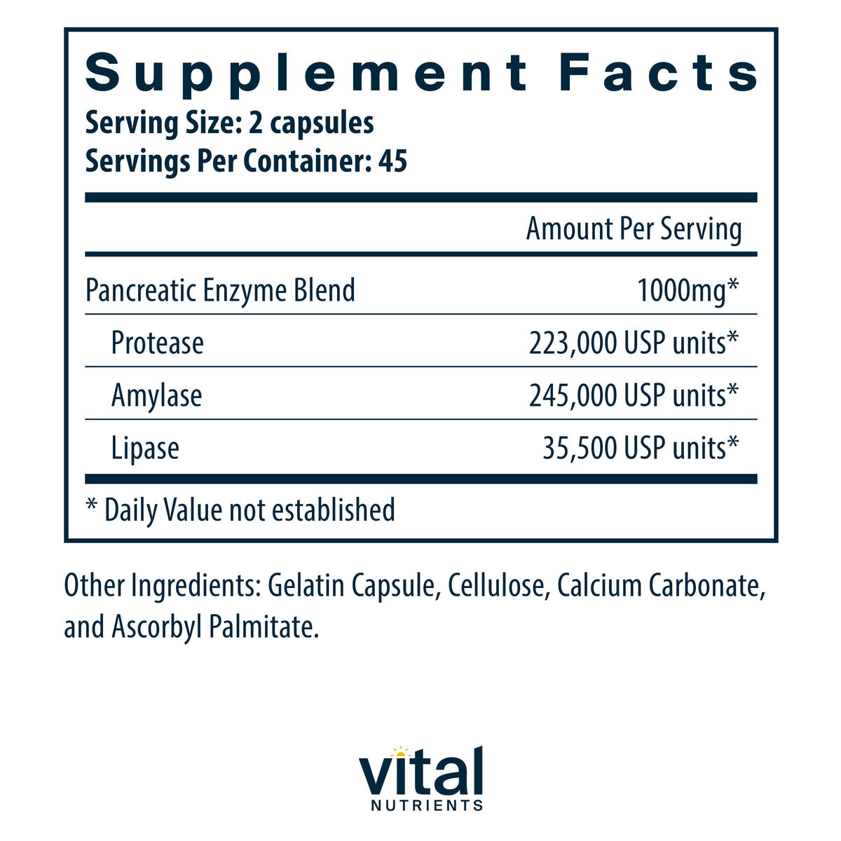 Vital Nutrients Pancreatic Enzymes 1000 mg