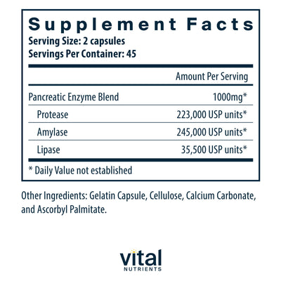 Vital Nutrients Pancreatic Enzymes 1000 mg