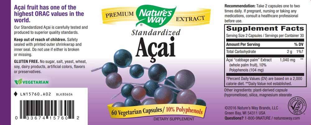 Nature's Way Acai Premium Extract Label