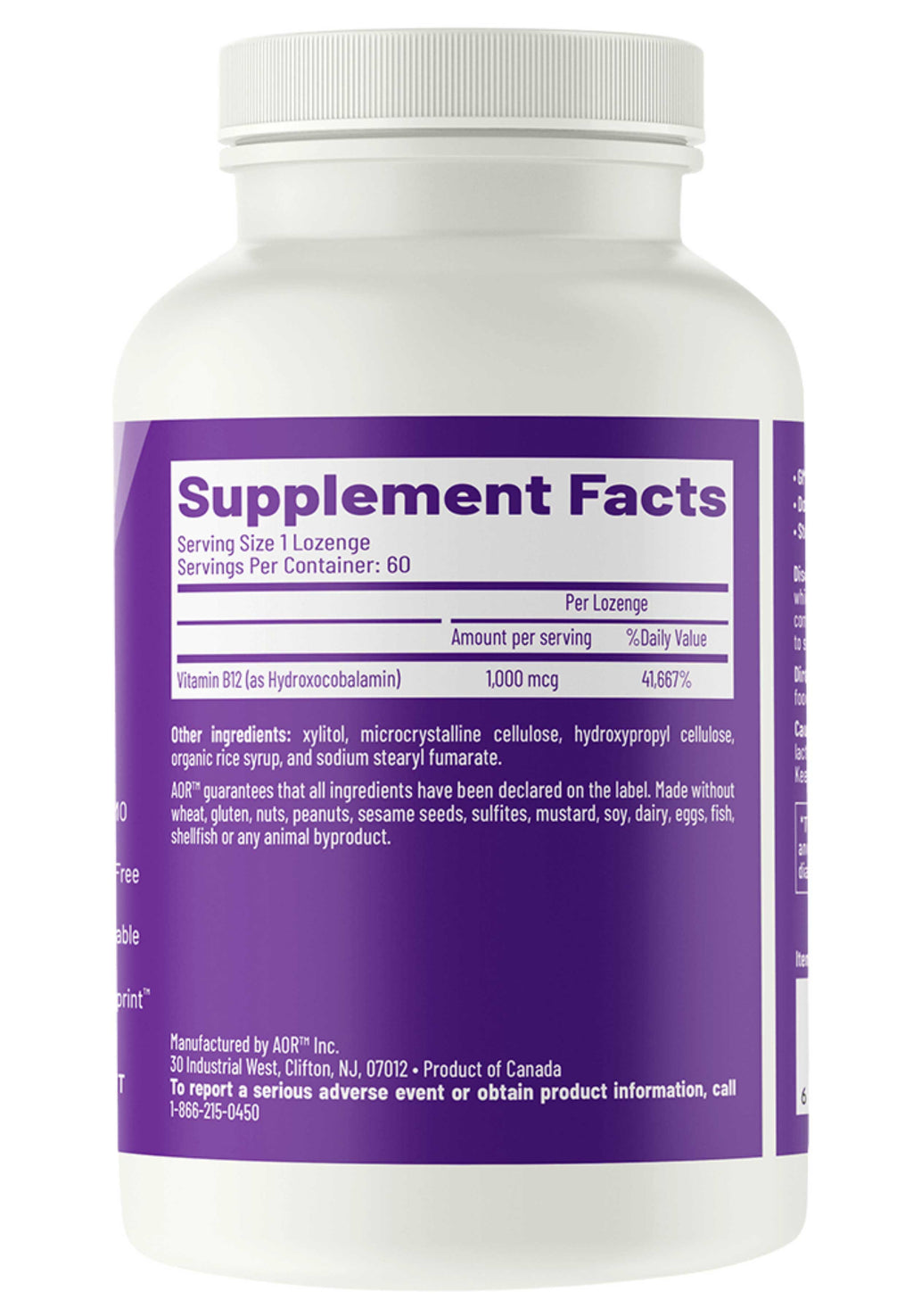 Advanced Orthomolecular Research Hydroxy B12 Ingredients