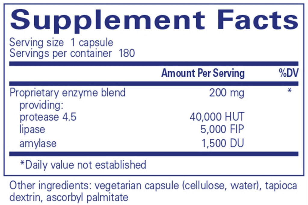Pure Encapsulations Pancreatic VegEnzymes Ingredients